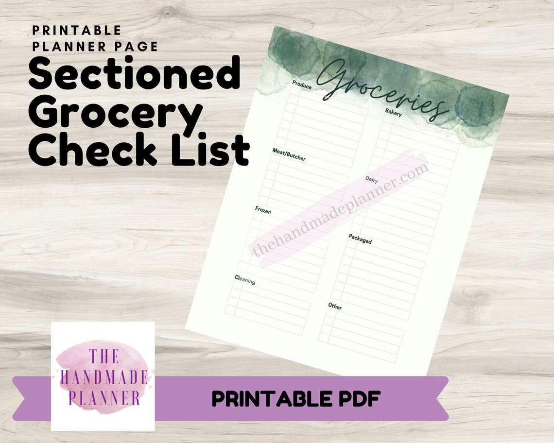 Sectioned Grocery List Printable, Printable Grocery List, Printable ...