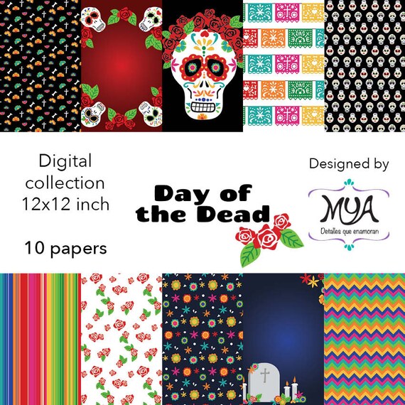 Day of the Dead Digital Paper Collection for Scrapbooking | Etsy