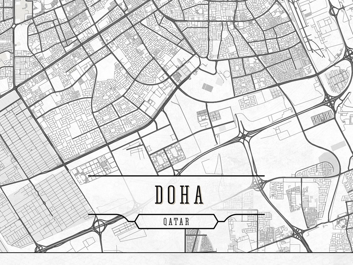 DOHA Ready for Hanging Canvas Map Qatar Wall Art White and | Etsy