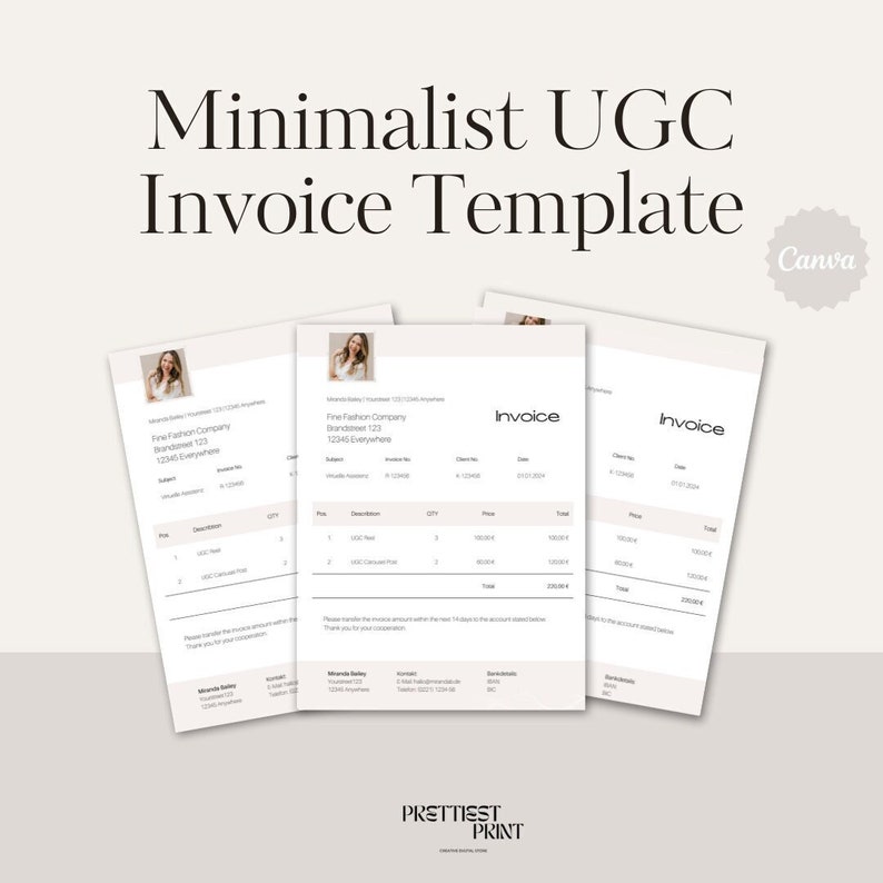 Simple UGC Creator Invoice Template, Canva Template, Canva Invoice ...