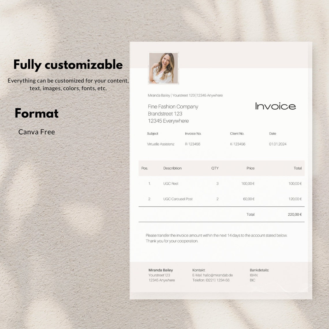 Simple UGC Creator Invoice Template, Canva Template, Canva Invoice ...