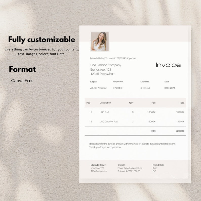 Simple UGC Creator Invoice Template, Canva Template, Canva Invoice ...