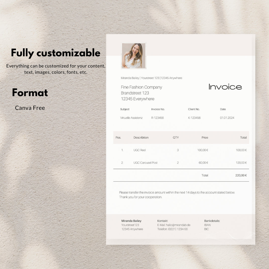 Simple UGC Creator Invoice Template, Canva Template, Canva Invoice ...