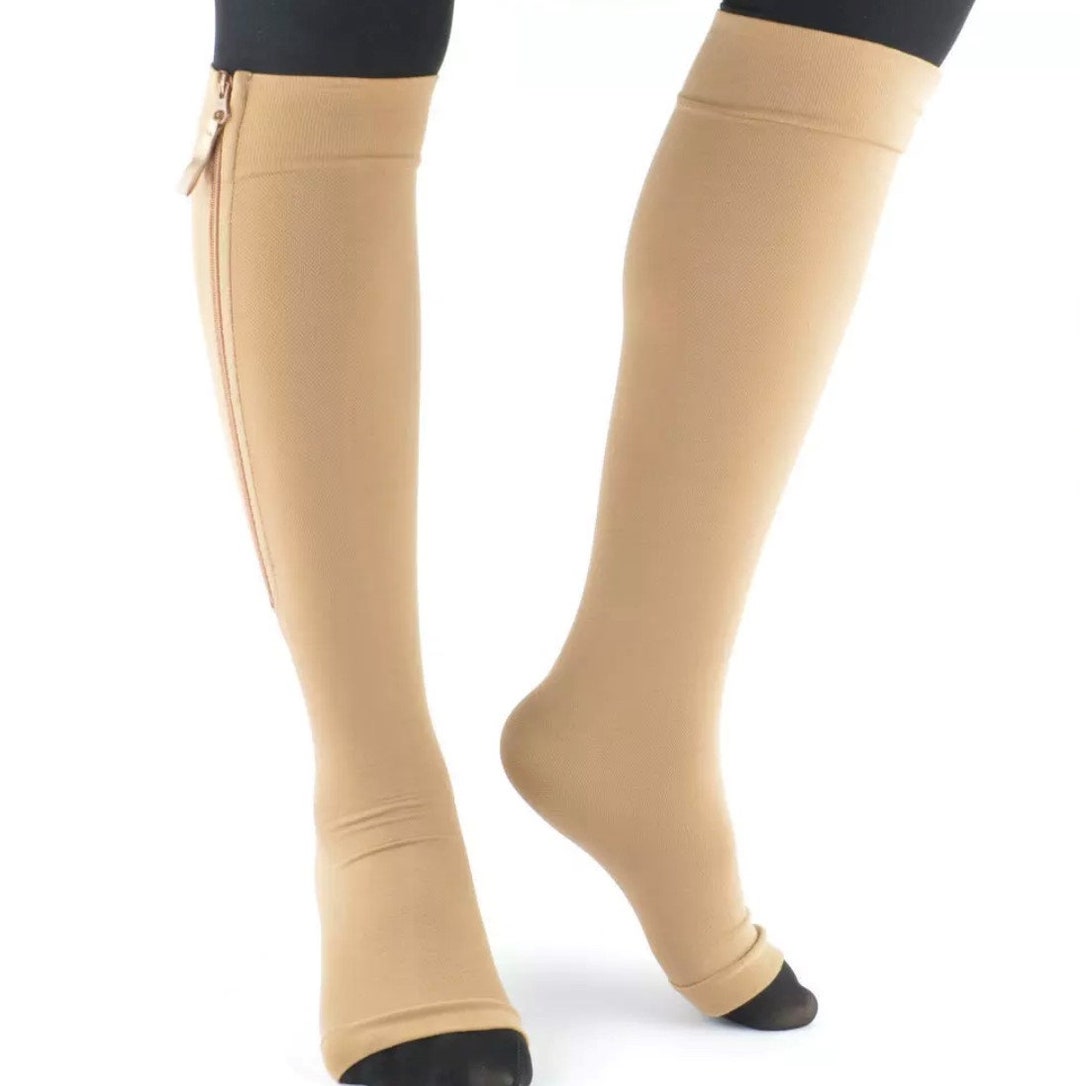 Beige Open Toe Compression Socks With Zipper 20-30 MMHG - Etsy