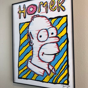 Homer Simpson Glitch - Hand Drawn Framed 9x12 - Etsy