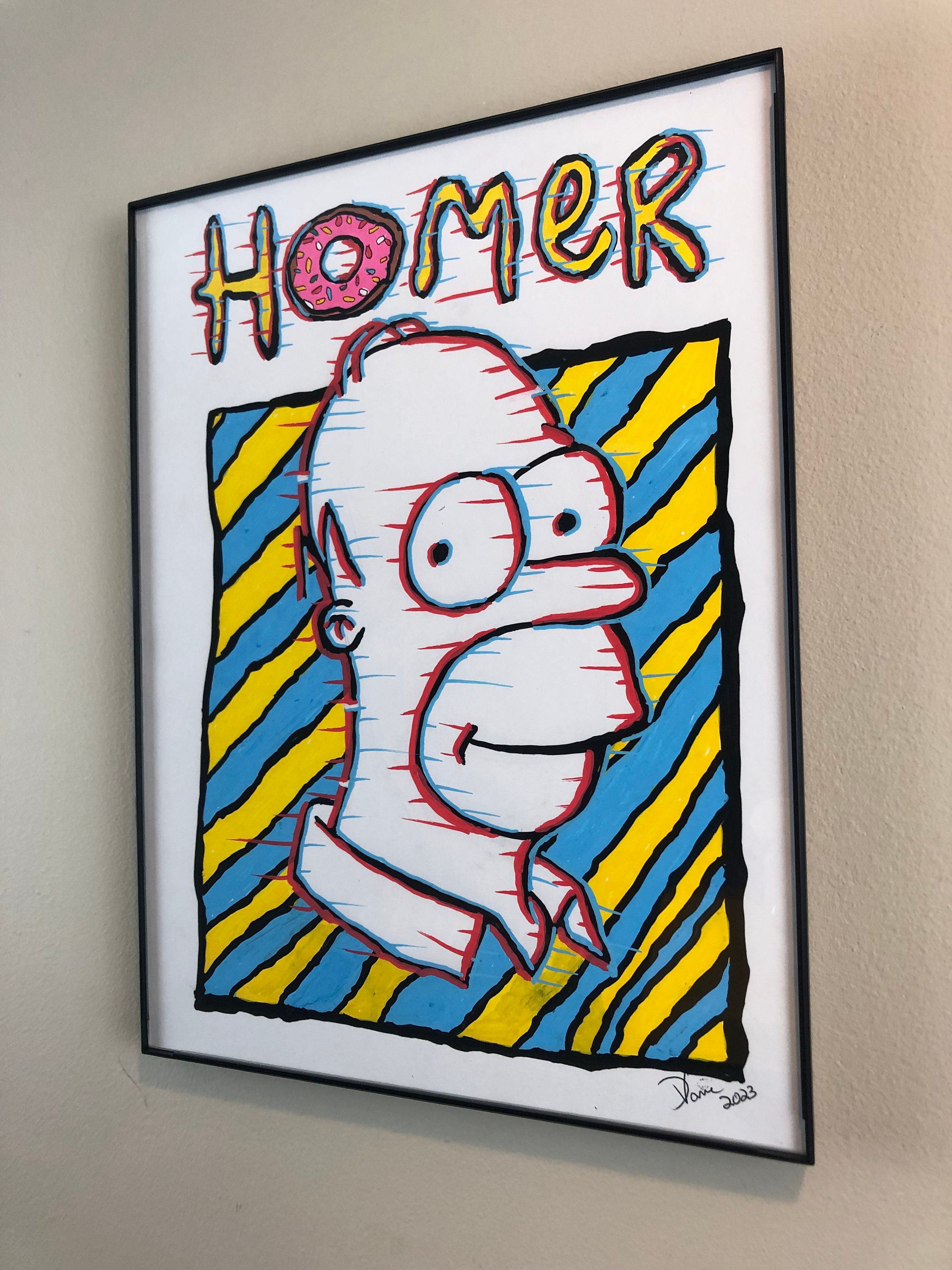 Homer Simpson Glitch Hand Drawn Framed 9x12 - Etsy
