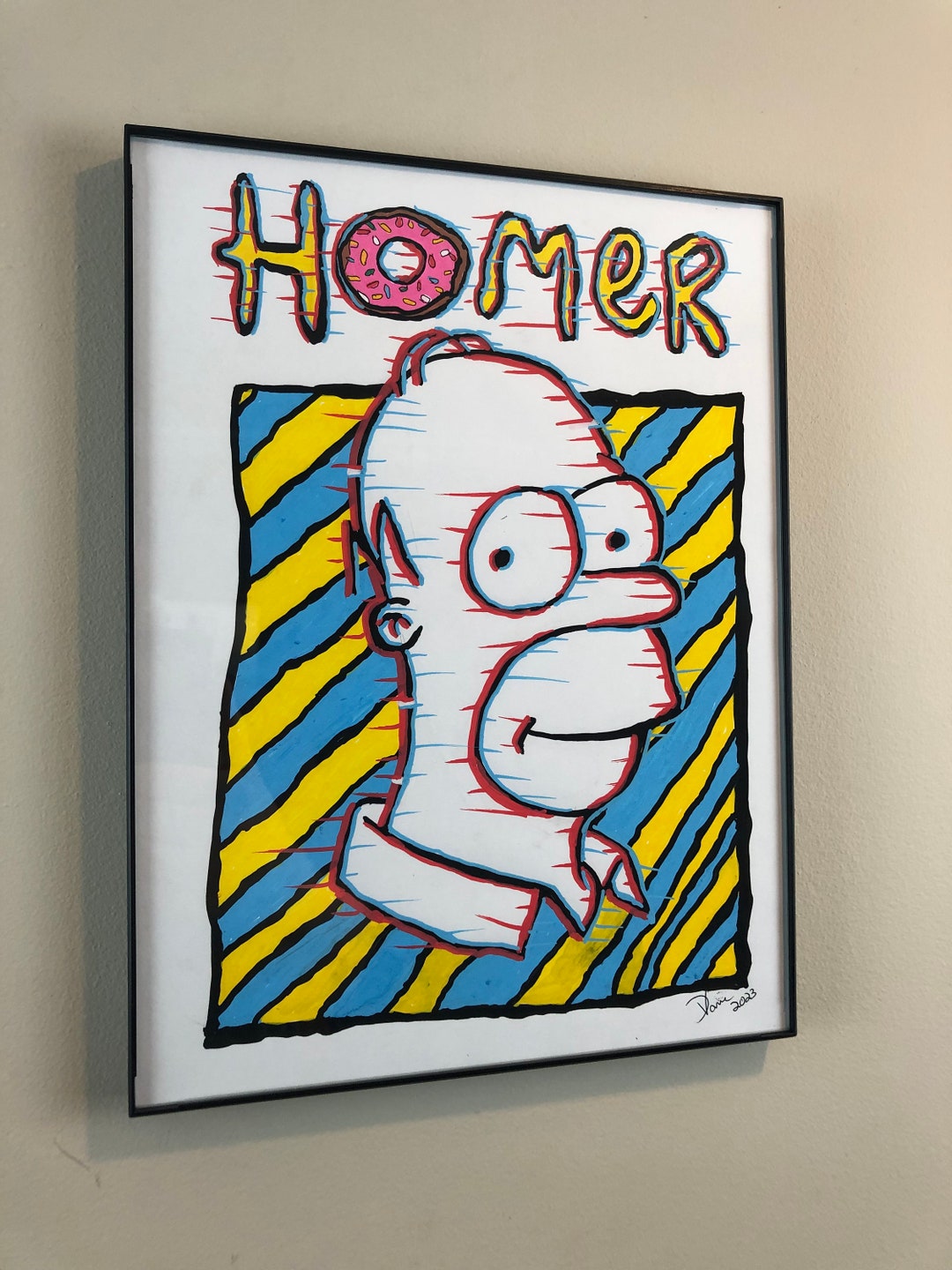 Homer Simpson Glitch - Hand Drawn Framed 9x12 - Etsy