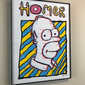 Homer Simpson Glitch Hand Drawn Framed 9x12 - Etsy