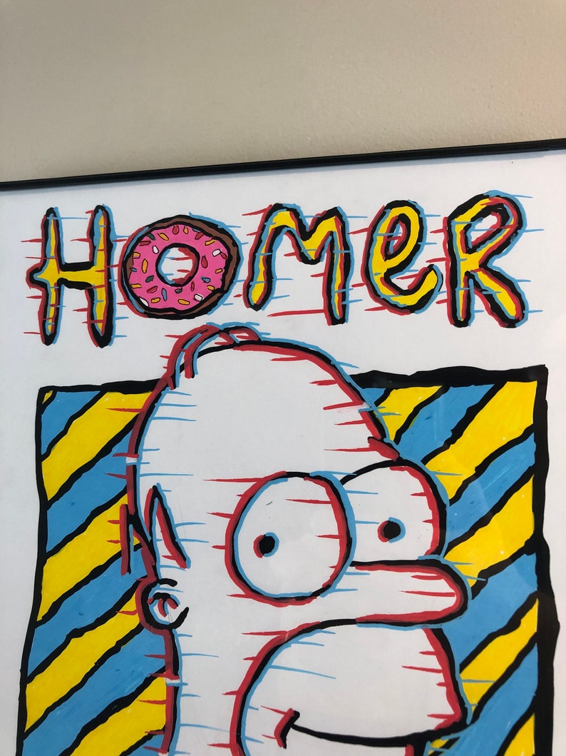 Homer Simpson Glitch Hand Drawn Framed 9x12 - Etsy