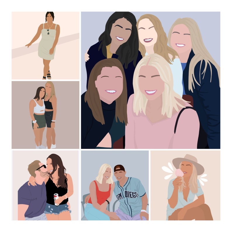 Three Person Custom Portrait | Digital Portrait| Personalized Gift ...