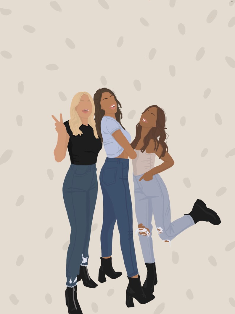 Three Person Custom Portrait | Digital Portrait| Personalized Gift ...