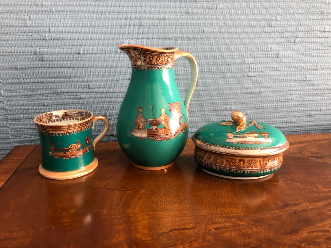 Antique Washing Set Unsigned Water Pitcher / Soap Dish / Shaving Mug ...