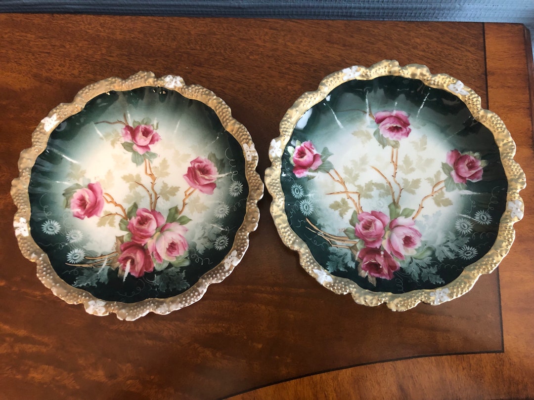 Set of Two Roses R.S. Prussia Plates With Signature, Hand Painted Circa ...
