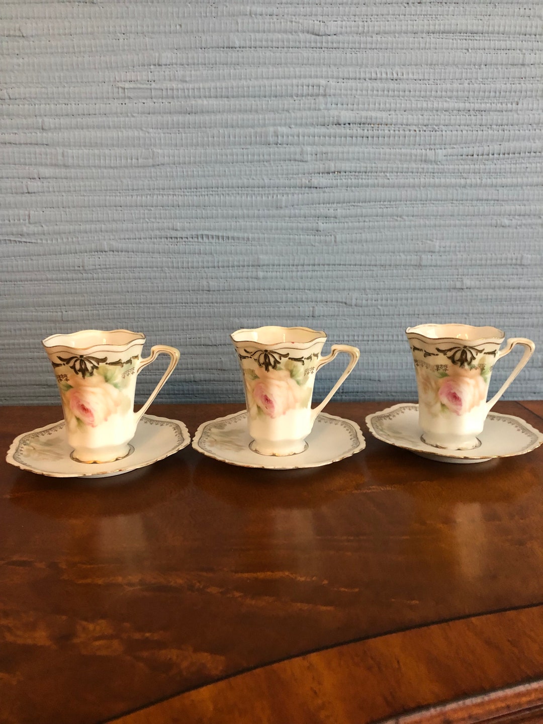 White Rose R.S. Prussia Chocolate Cup and Saucer Set With Red Mark ...