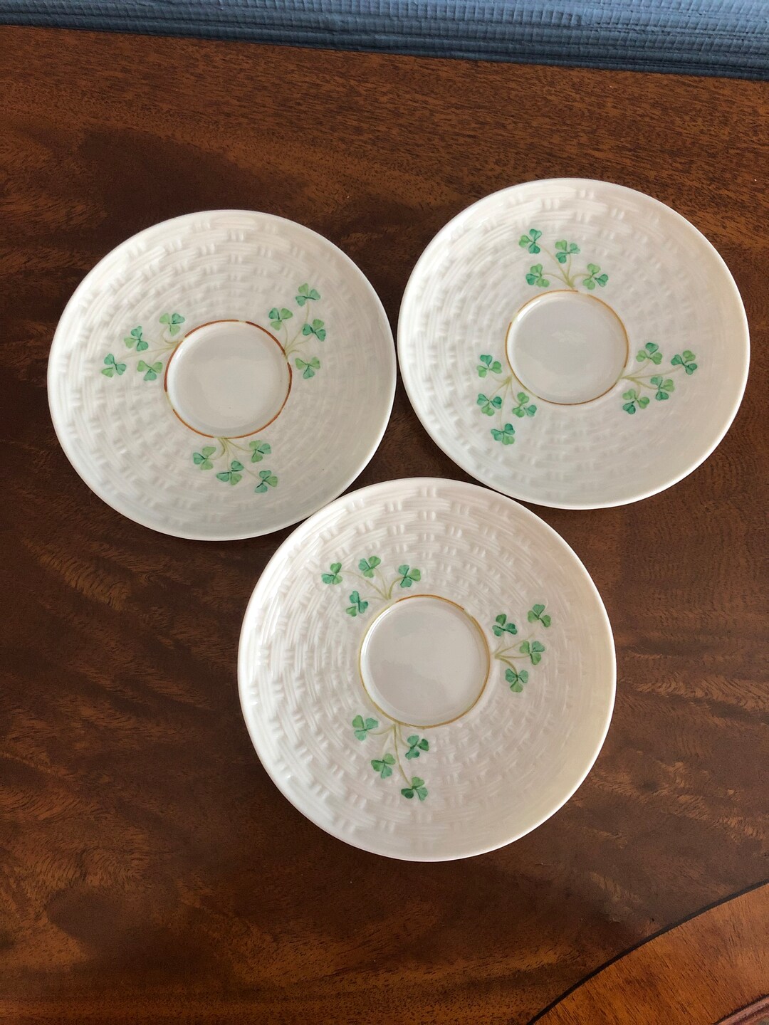 Vintage Belleek Shamrock Saucer Plates - Set of 3 Irish Porcelain (1955 ...