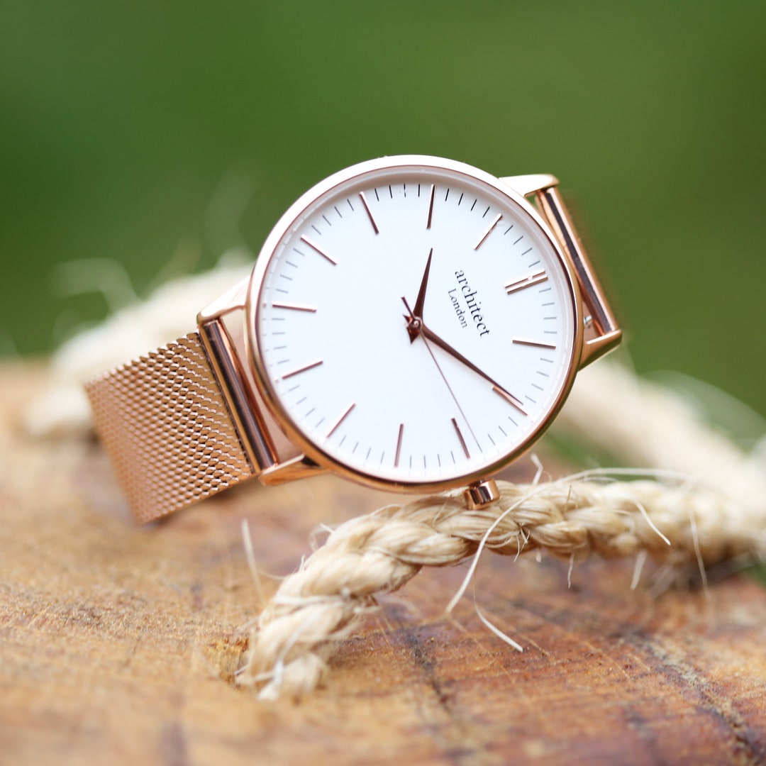 Ladies Personalized Watch,rose Gold Mesh Strap Watch, White ...