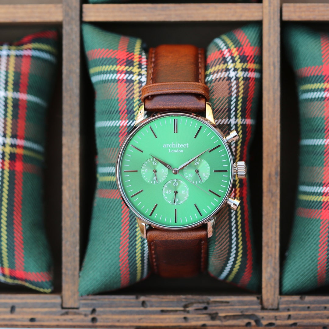 Men's Motivator Watch With Walnut Strap, Modern Font, Leather Strap ...