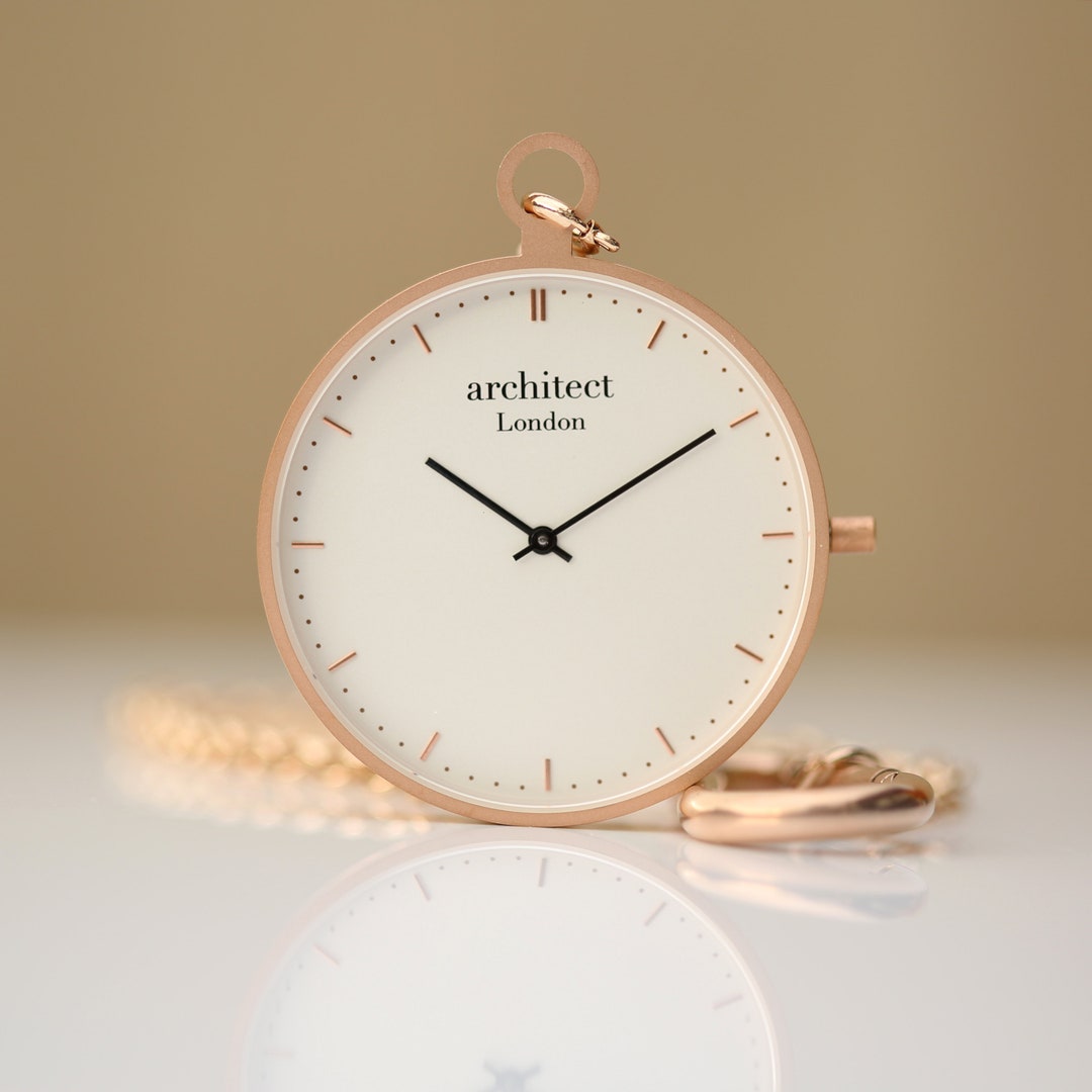 Modern Pocket Watch Rose Gold , Modern Font Engraving , Personalised ...