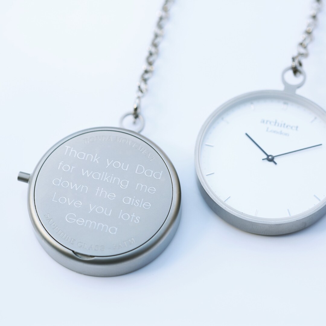 Modern Pocket Watch Silver , Modern Font Engraving , Personalised ...