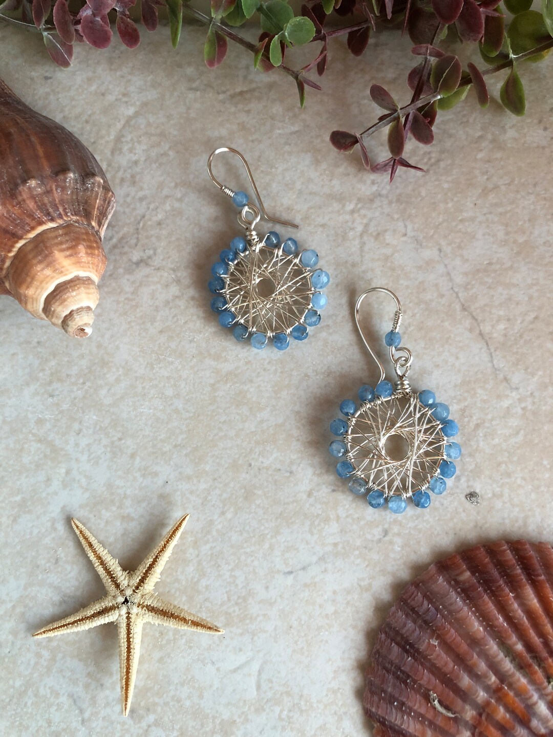 Aros plateados con aguamarina, hilo rama, aro con hilo rama, hilo rama ...