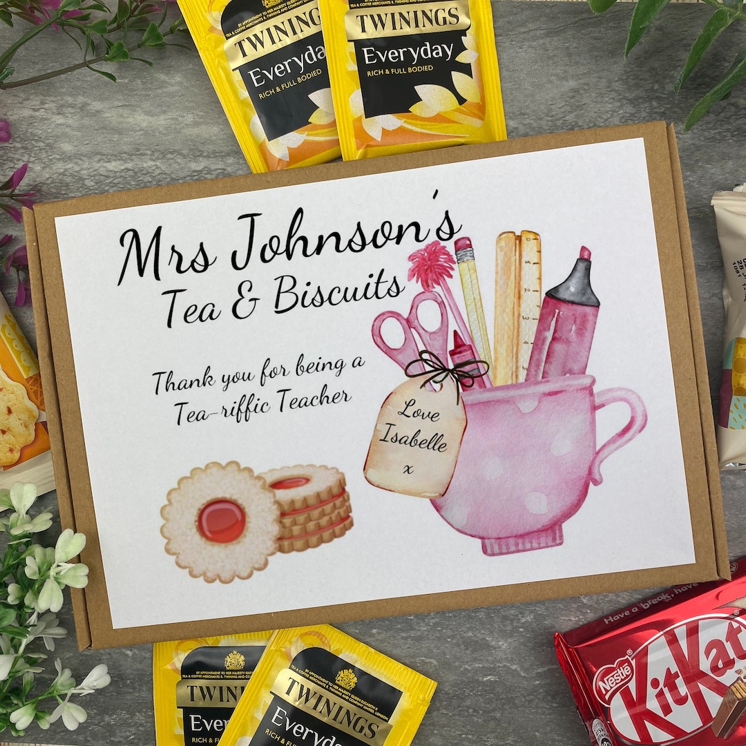 Teacher Tea and Biscuits Gift, Thank You Teacher Gift, Personalised ...