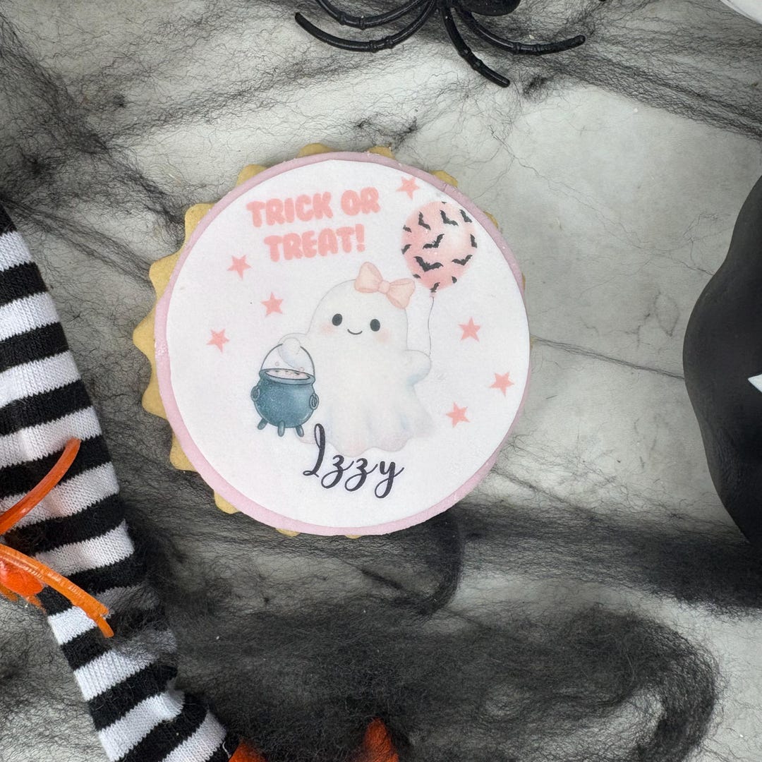 Personalised Halloween Ghost Biscuits | Custom Name Iced Cookies ...