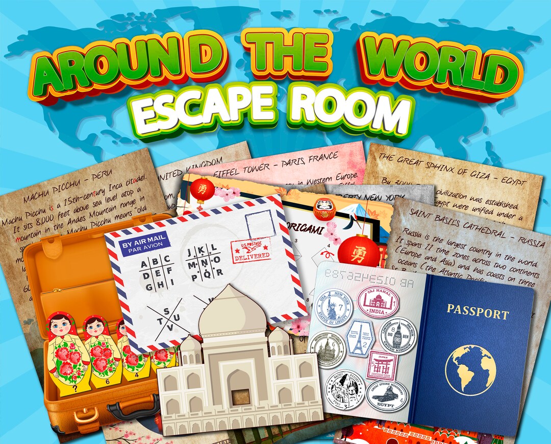 Kids Escape Room Around the World Kit Family Printable Games DIY Game ...
