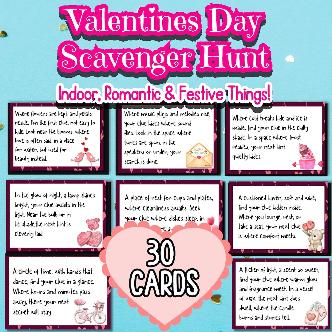 Valentines Scavenger Hunt Clues Printable Galentines Games Treasure ...