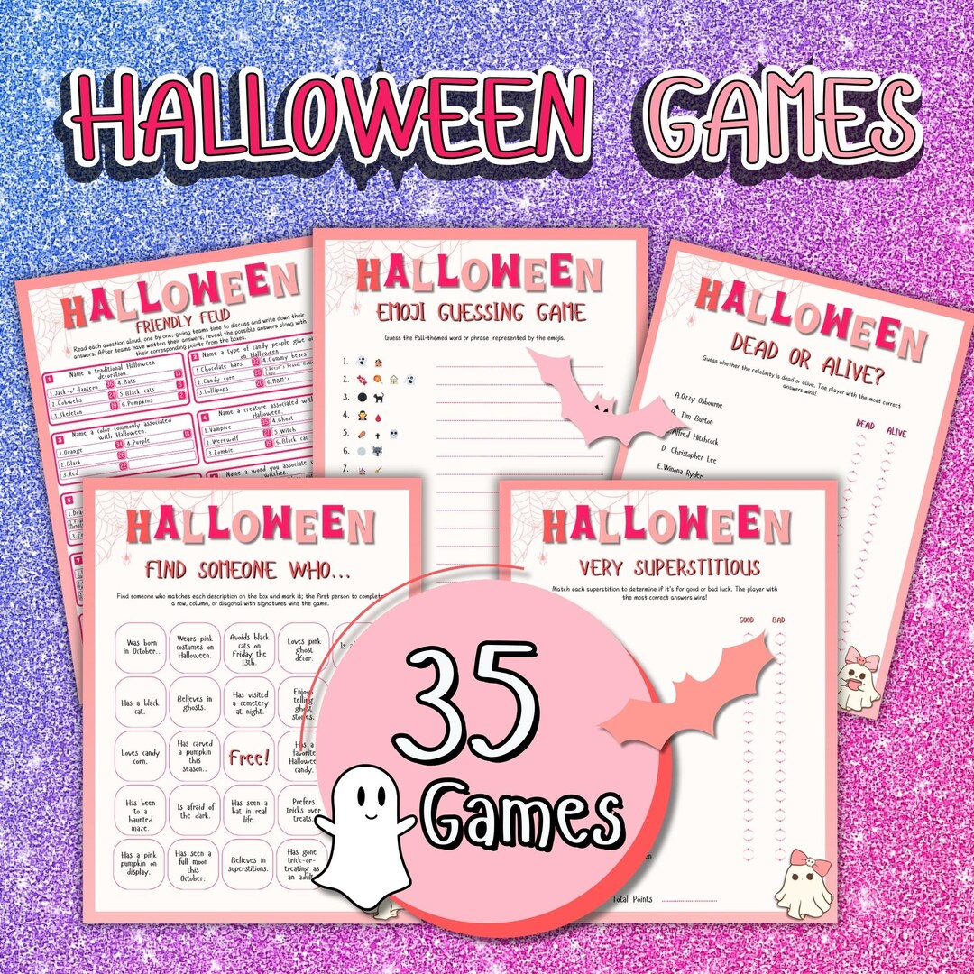 35 Pink Halloween Party Games Printable Bundle, Fun Pink Halloween ...