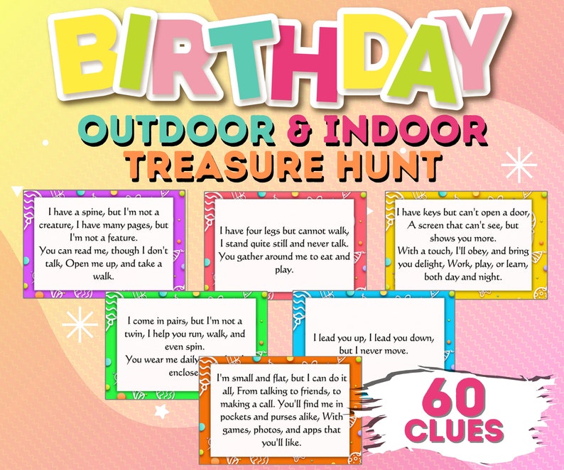 Birthday Treasure Hunt Indoor & Outdoor Birthday Scavenger - Etsy
