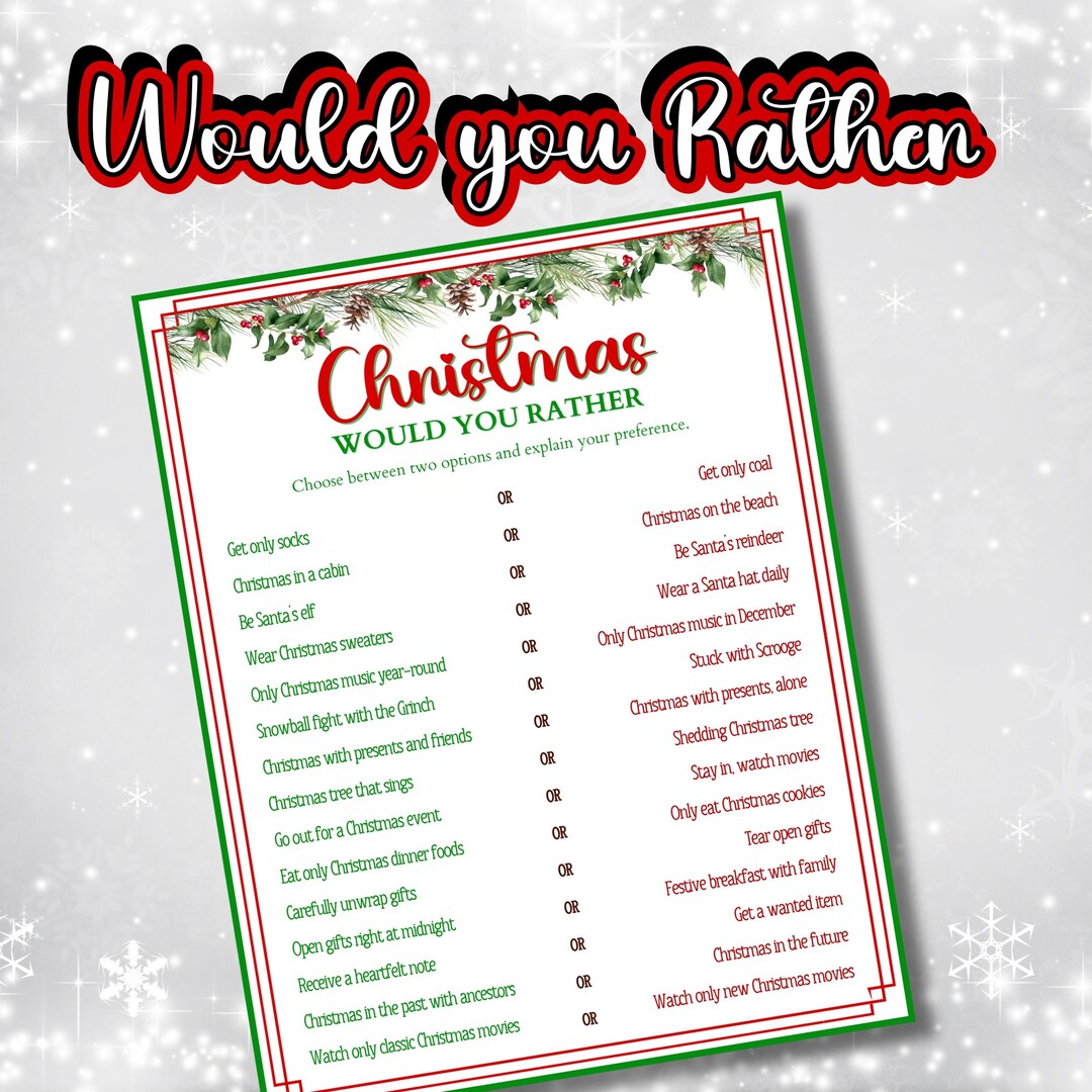 Christmas Would You Rather Game Printable, This or That Game Christmas ...