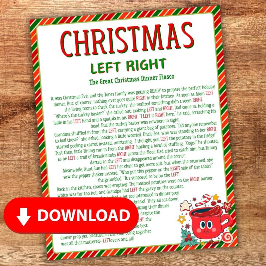 Christmas Left Right Game Printable, Christmas Pass the Prize Right ...