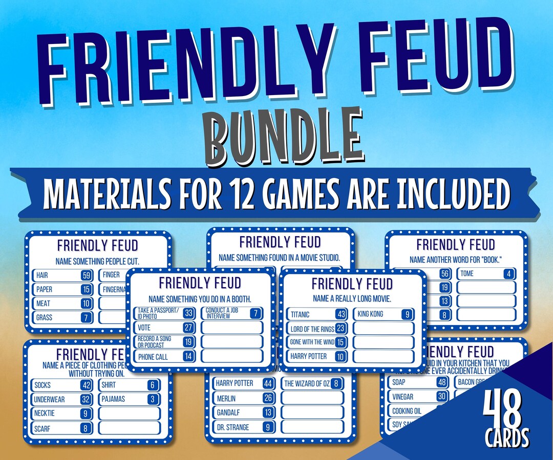 Friendly Feud Game Bundle Family Game Night Family Friendly Quiz Group ...