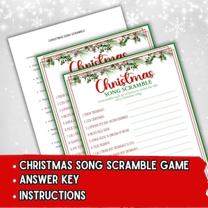 Christmas Song Scramble Game Printable, Christmas Party Game, Christmas ...