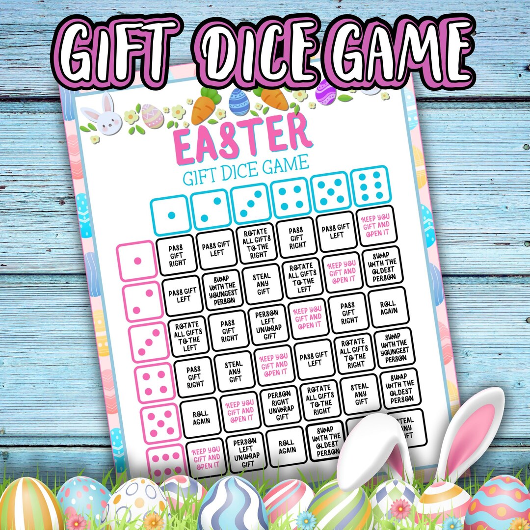 Easter Dice Game Gift Exchange Printable, Pass the Gift Game White ...