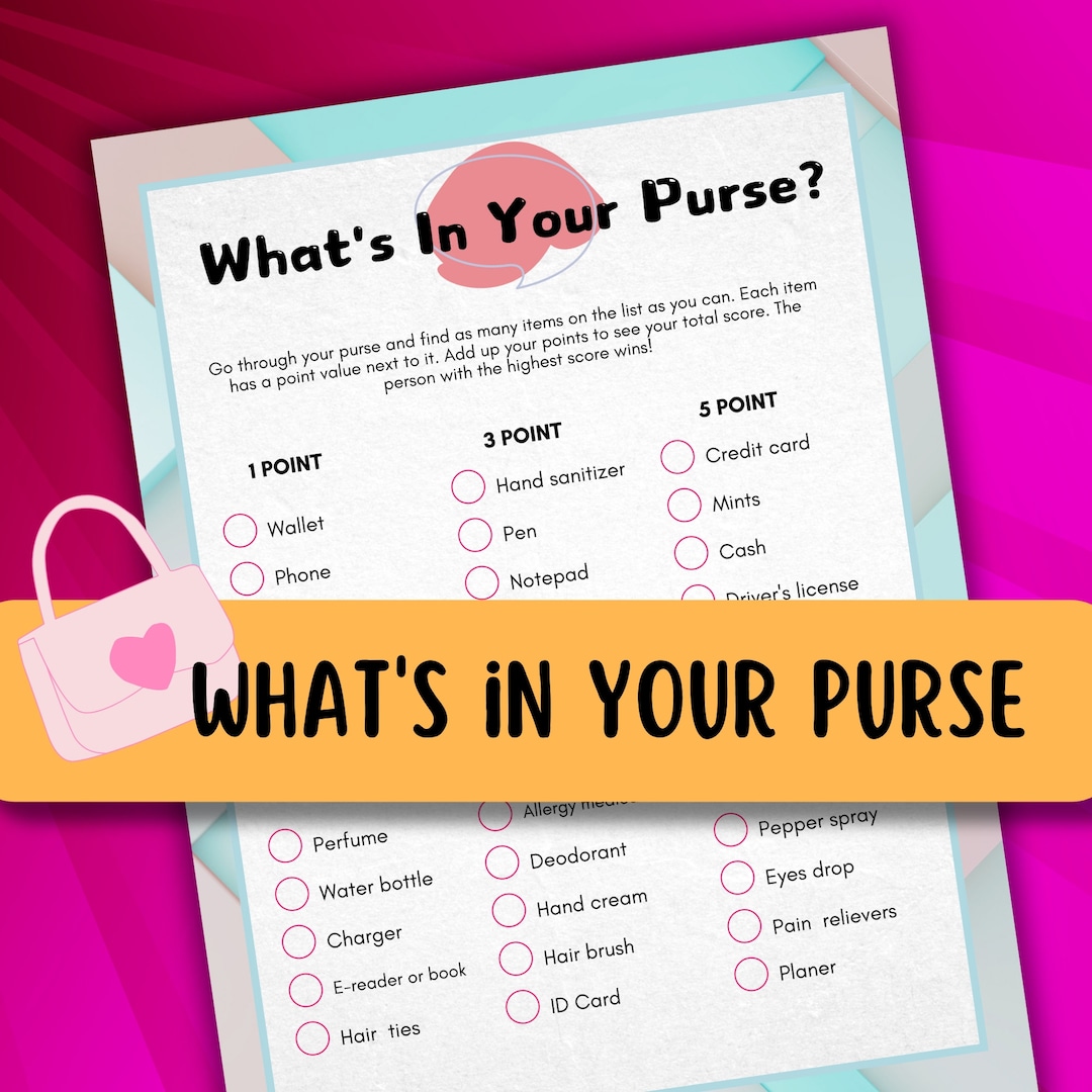 Purse Game Scavenger Hunt, Printable Home Clues for Home Pdf Instant ...