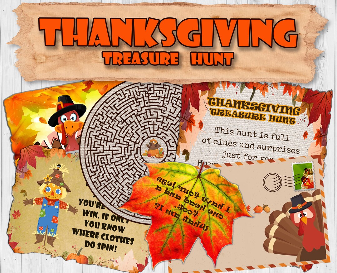 Thanksgiving Kids Treasure Hunt Game Party Birthday Clues Printable ...