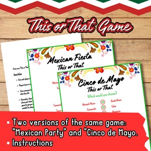 Cinco De Mayo This or That Mexican Party Game Trivia Fiesta Picture ...
