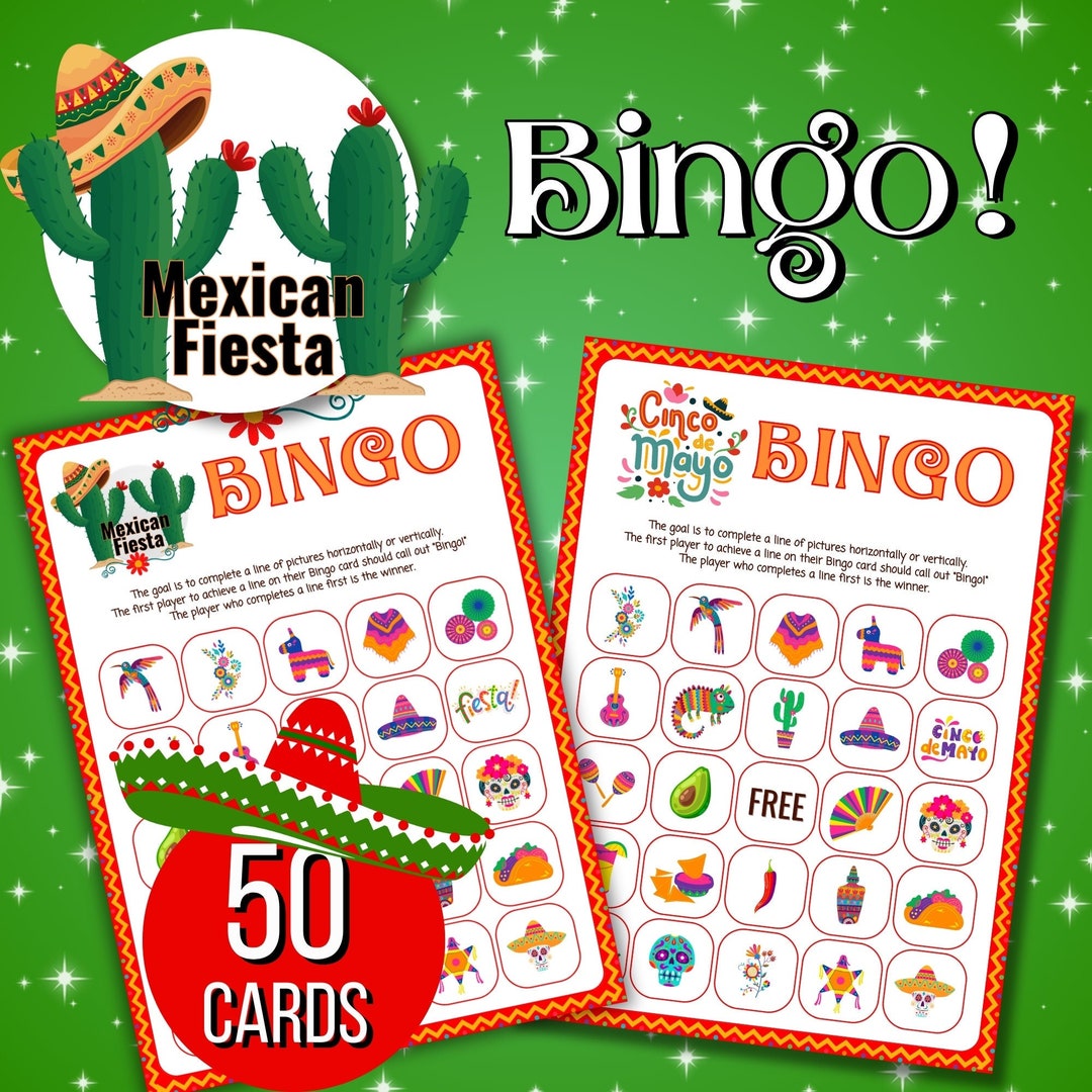 Mexican Party Fiesta Bingo Printable for Instant Download Cinco De Mayo ...