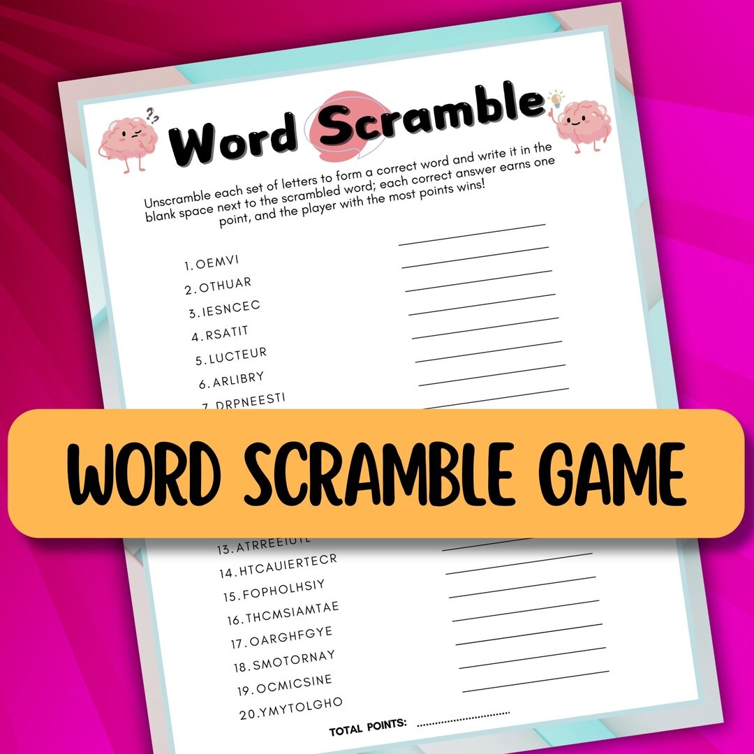 Word Scramble Party Game, Printable Anagram Game Quiz Night Icebreaker ...
