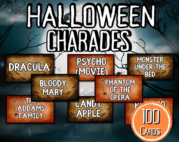 100 Halloween Charade Cards | Halloween Party Cards | Printable Family ...
