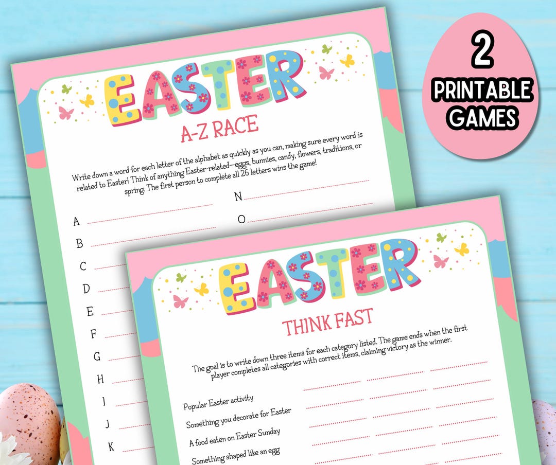 Easter Think Fast Game Printable, Easter Day Activity A to Z Race ...