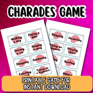 Printable Charades Game Group, Action Charades Cards Family Team ...