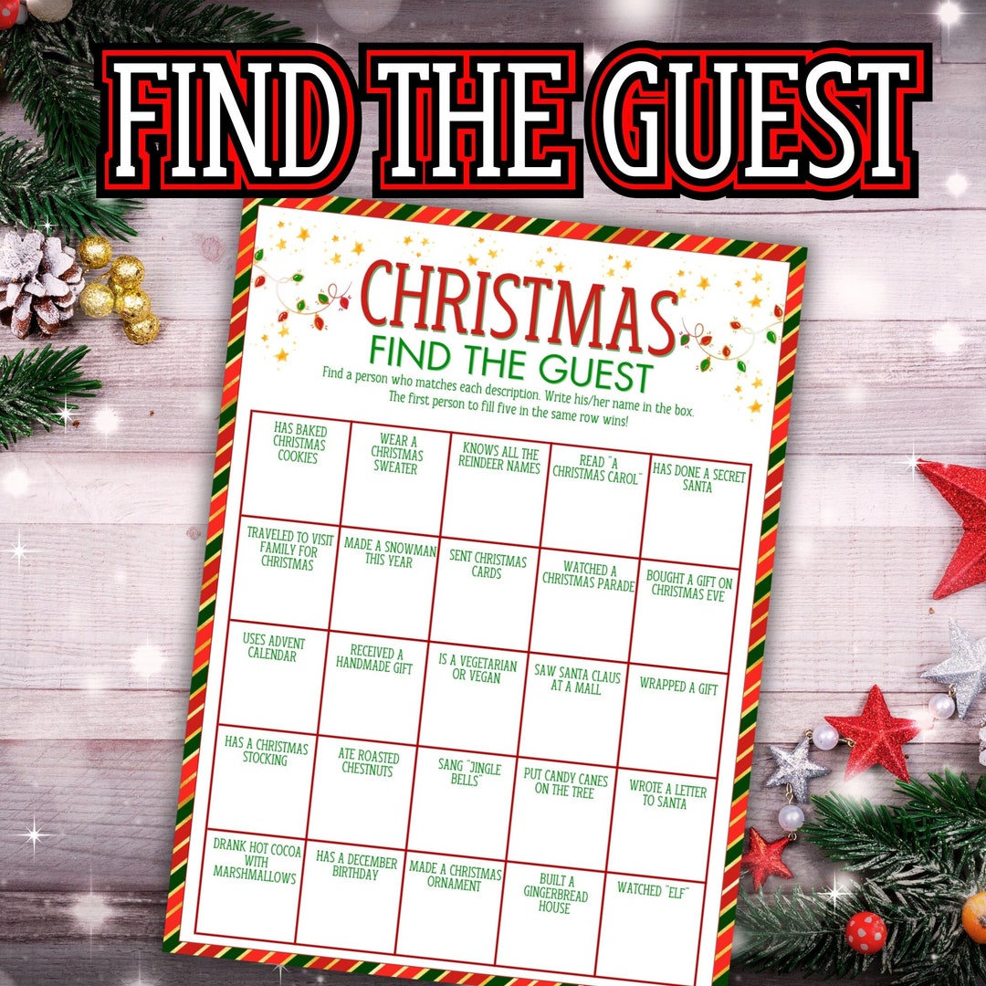 Find the Guest Christmas Bingo Printable Christmas Jingle and Mingle ...