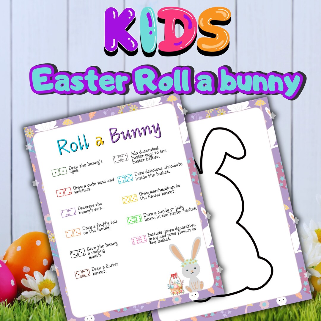 Roll a Bunny Easter Dice Game Printable, Easter Bunny Game White ...
