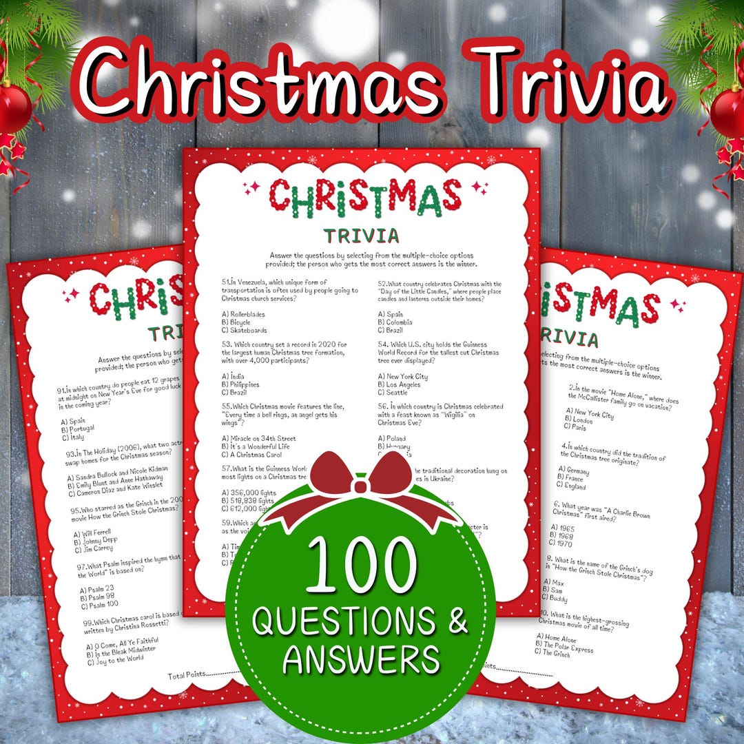 Christmas Trivia Game Bundle With 100 Questions & Answers, Holiday ...