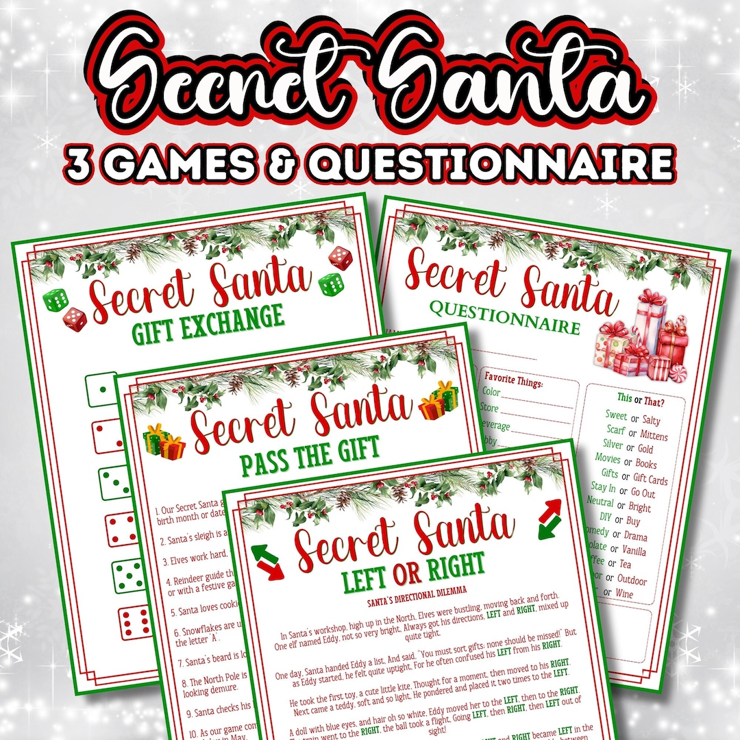 Secret Santa Printable Questionnaire Christmas Pass the Gift White ...