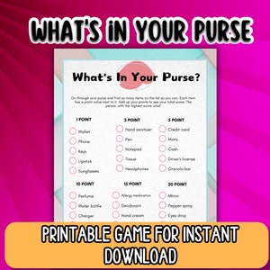 Purse Game Scavenger Hunt, Printable Home Clues for Home Pdf Instant ...