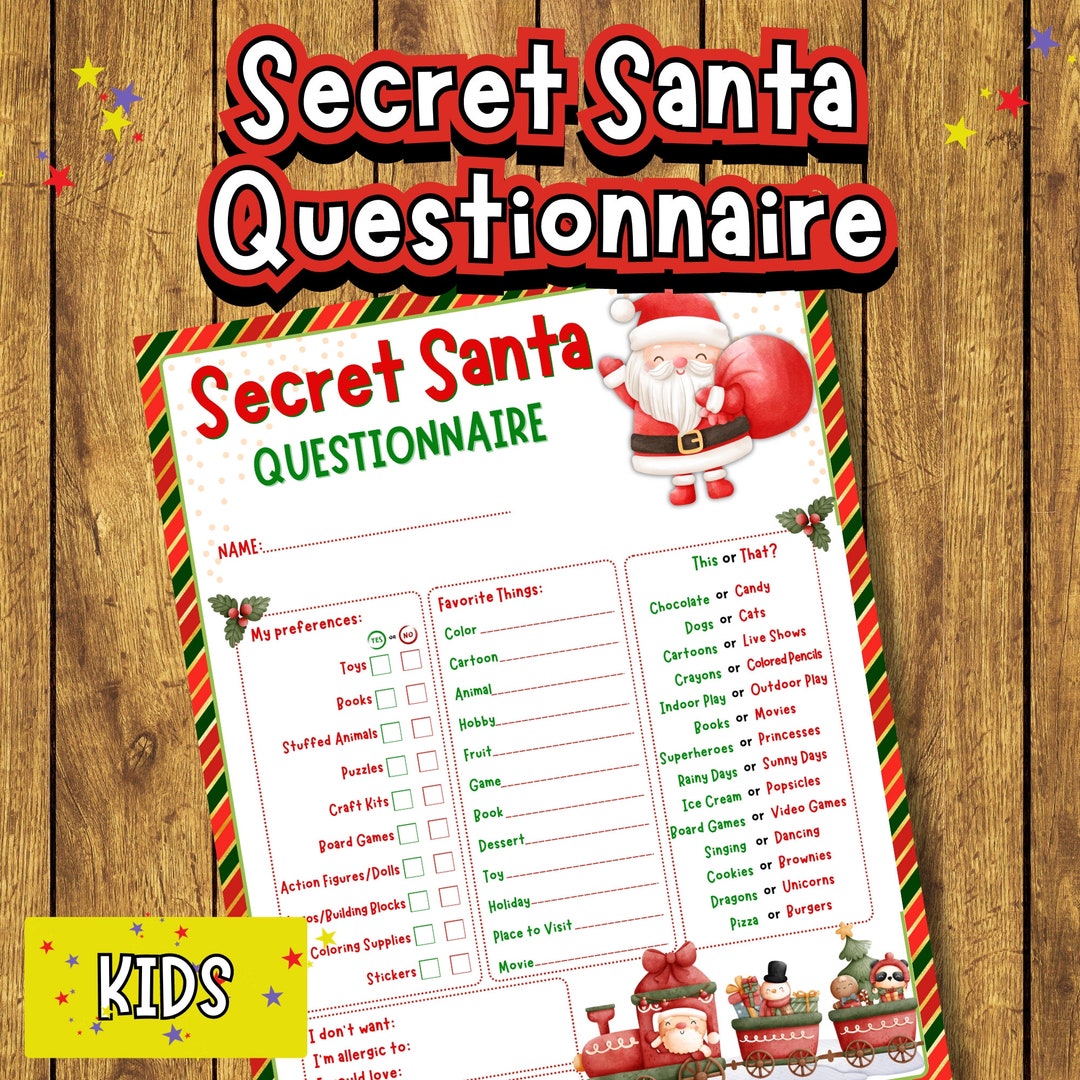 Secret Santa Kids Questionnaire Printable White Elephant Questionnaire ...