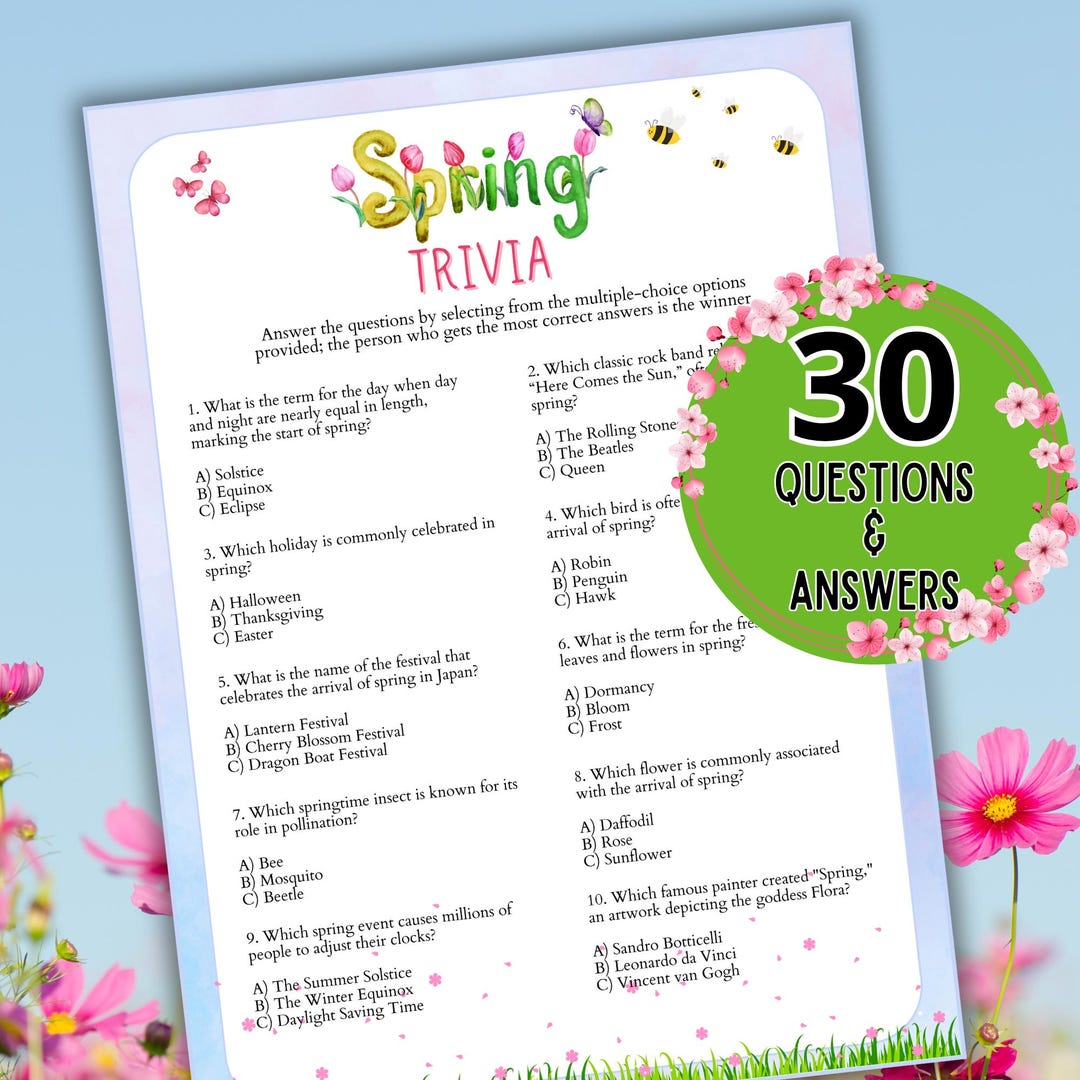Spring Trivia Game Printable, Spring Break Games Party Games Spring ...